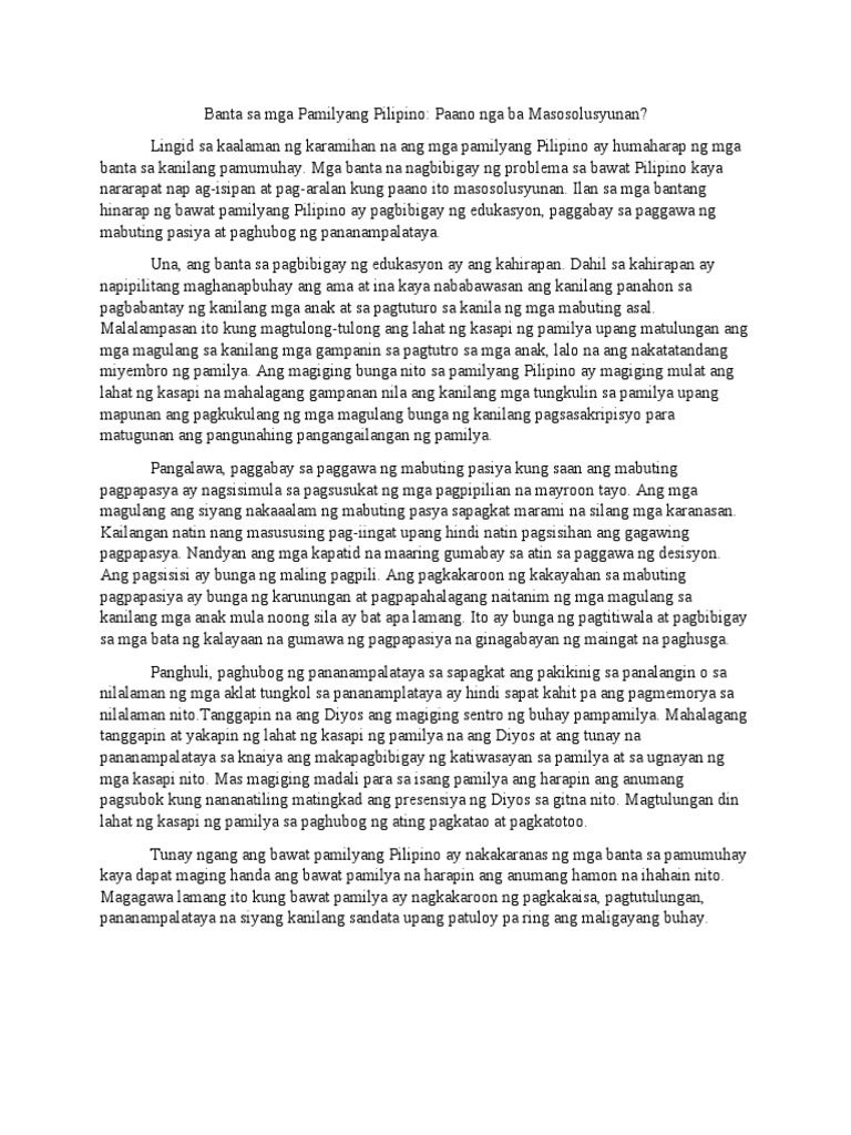 Banta Sa Mga Pamilyang Pilipino | PDF Banta Sa Mga Pamilyang Pilipino | PDF