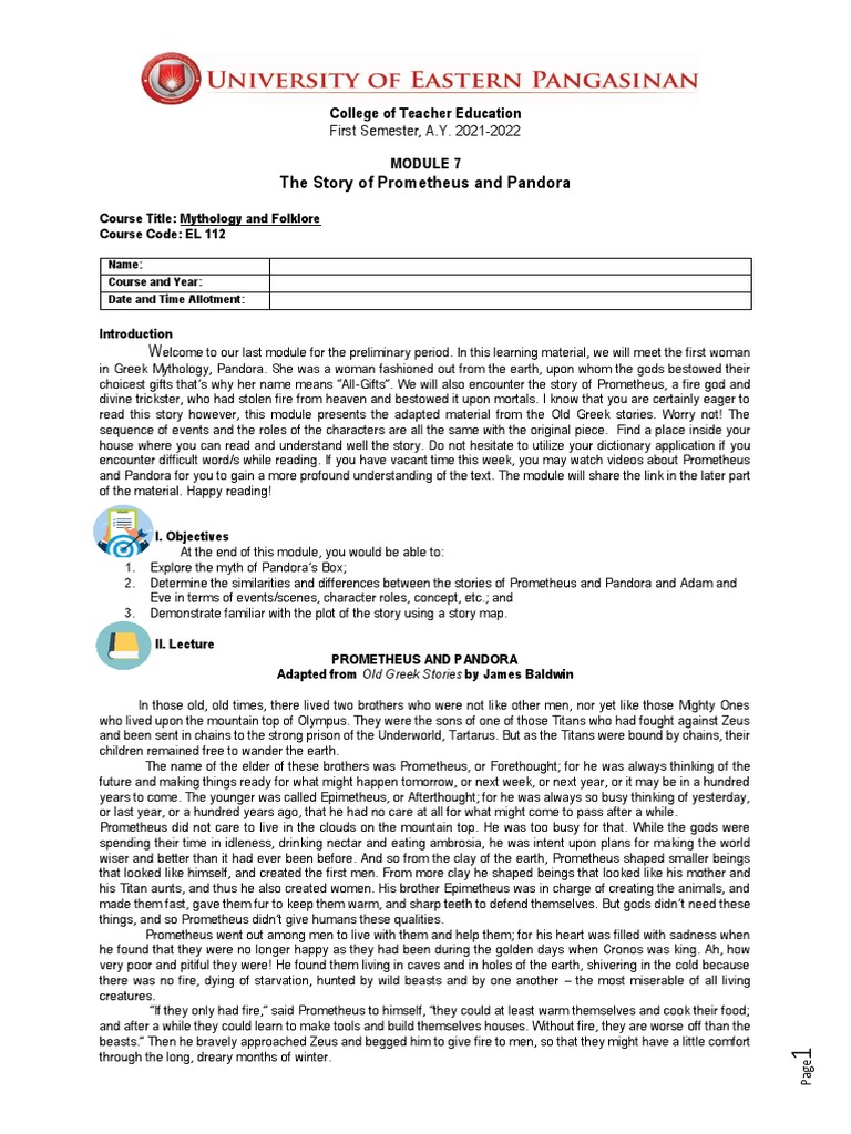 The Story of Prometheus and Pandora | PDF | Prometheus | Greek Mythology