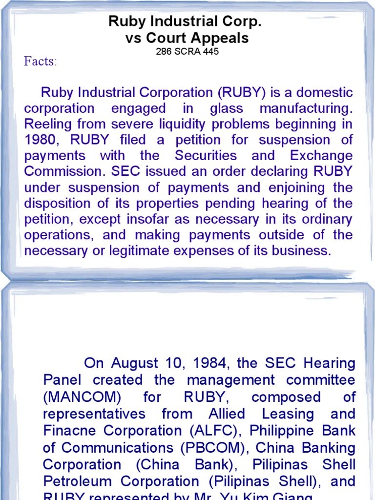 Ruby Industrial Vs CA | Download Free PDF | Bankruptcy | Corporations