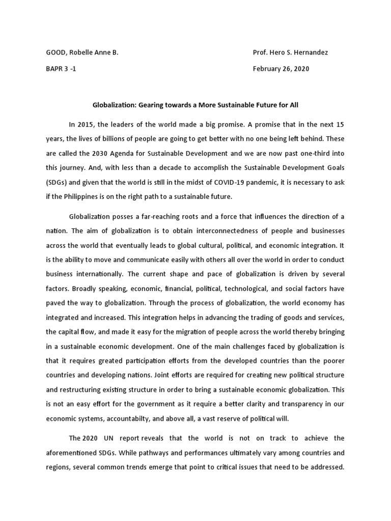 Good - SDG Position Paper | PDF | Globalization | Sustainability