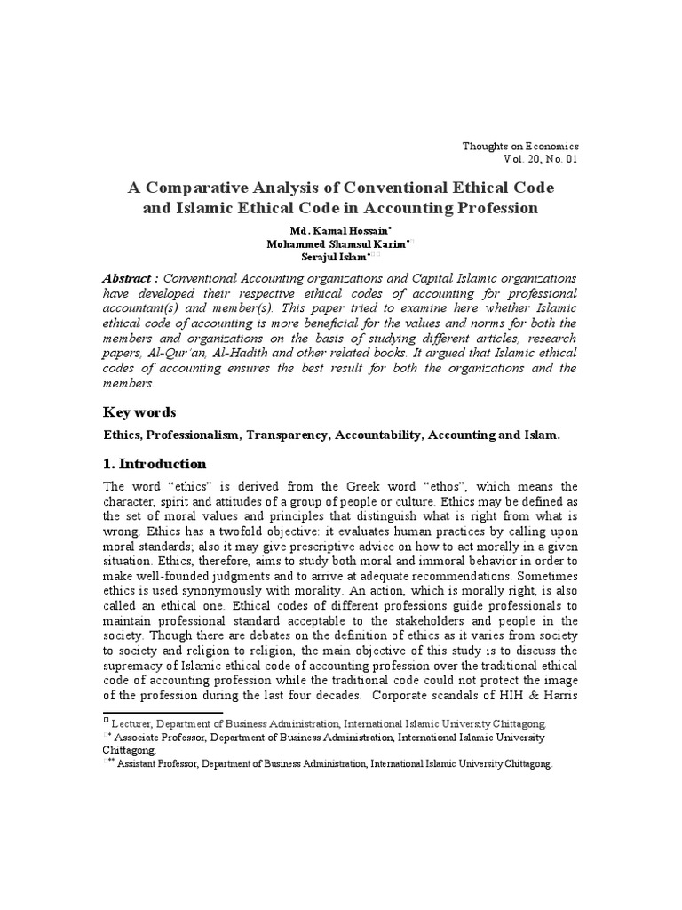 A Comparative Analysis of Conventional Ethical Code and Islamic Ethical ...