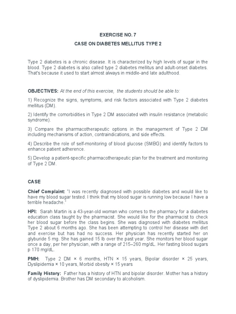 Worksheet On Exercise No. 7 Case Study On Diabetes Mellitus | PDF ...