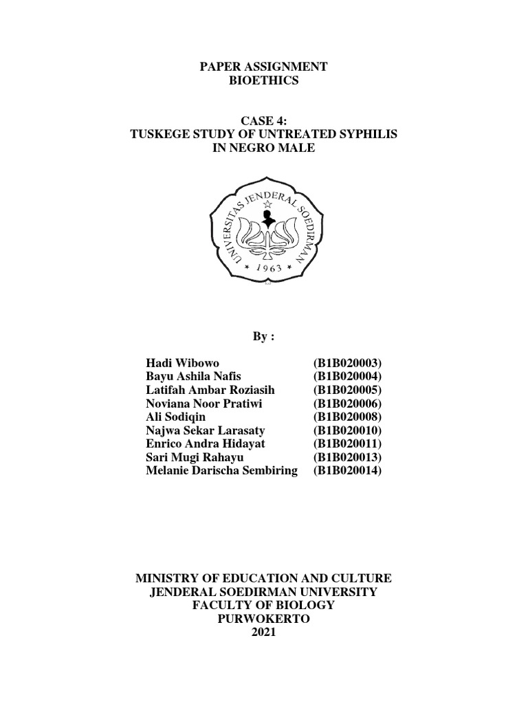 Case 4 - Tuskegee Study of Untreated Syphilis in The Negro Male | PDF ...