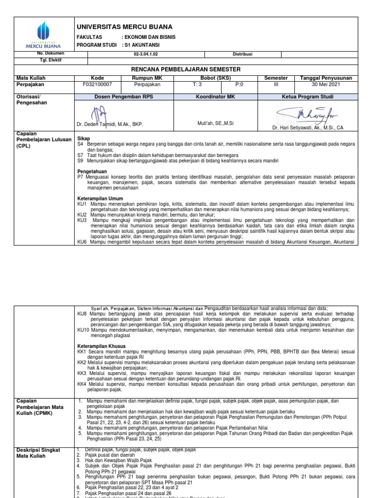 19 - RPS OBE REV - Perpajakan | PDF