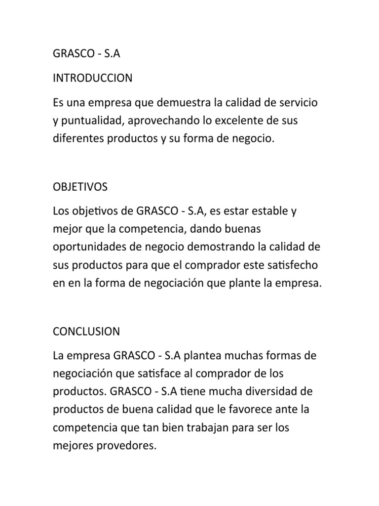 Calidad y Oportunidades en GRASCO - S.A | PDF | Derecho