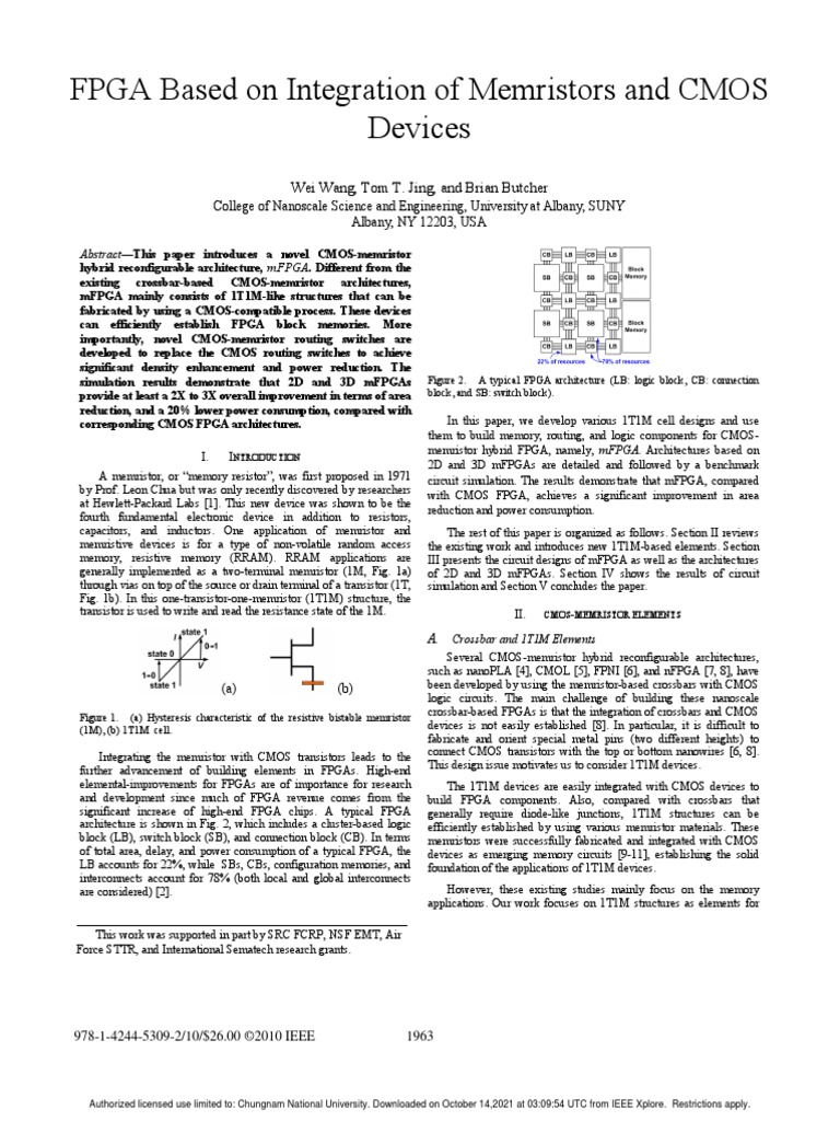 FPGA Based On Integration of Memristors and CMOS Devices | PDF | Field Programmable Gate Array ...