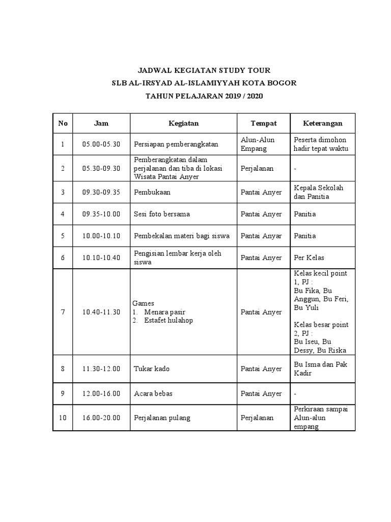 Jadwal Kegiatan Study Tour | PDF