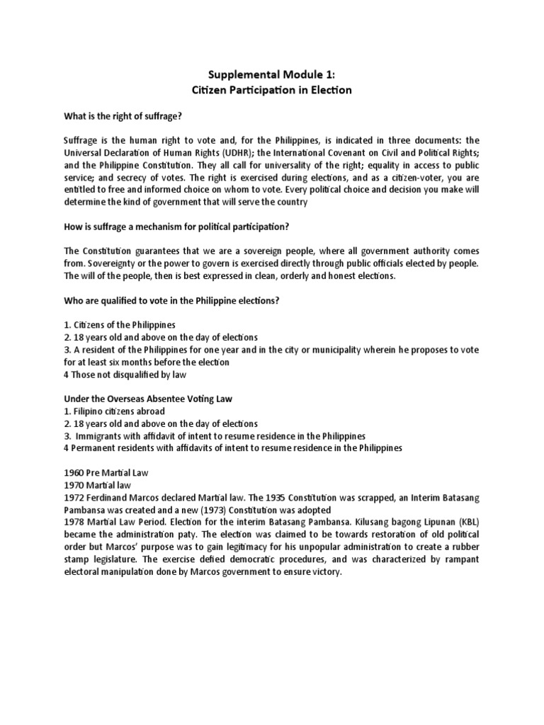 Supplemental Module 1: Citizen Participation in Election: What Is The ...