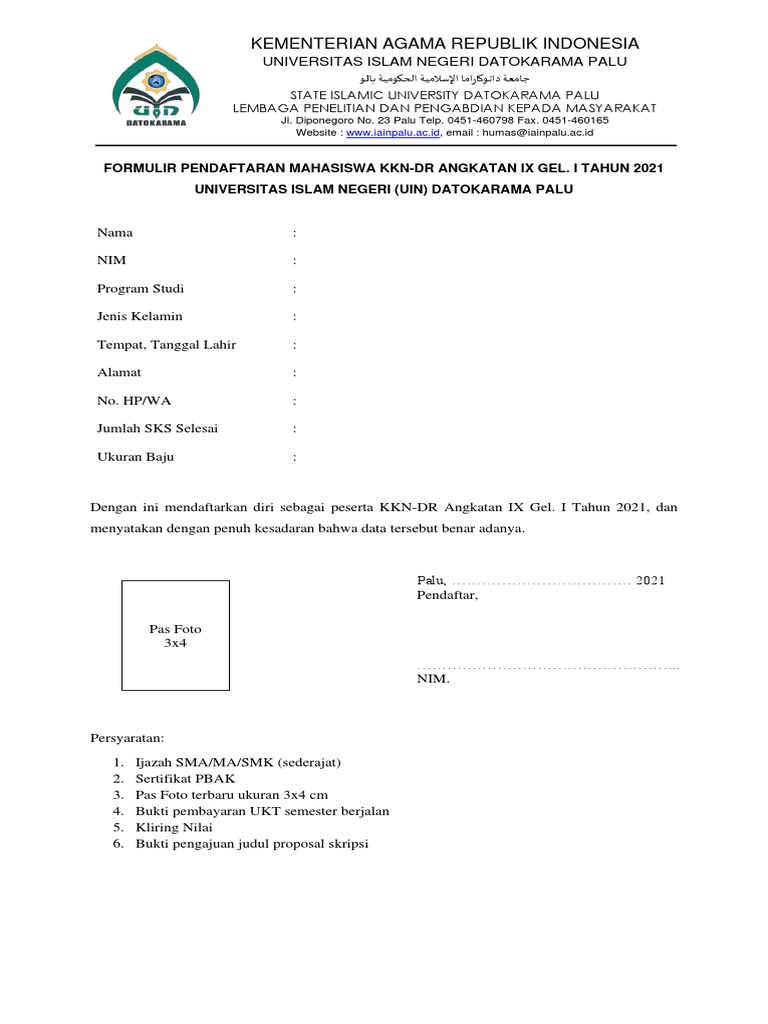 Template Formulir Pendaftaran KKN | PDF