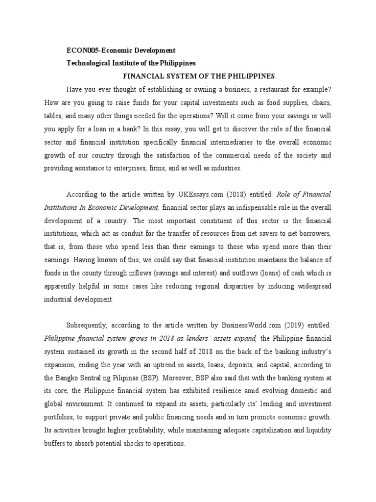 Econ005 - Financial System of The Philippines | PDF | Banks | Financial ...
