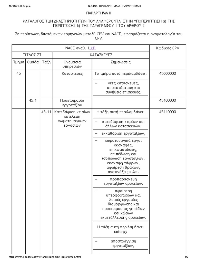 Ν.4412 - ΠΡΟΣΑΡΤΗΜΑ Α - ΠΑΡΑΡΤΗΜΑ II | PDF