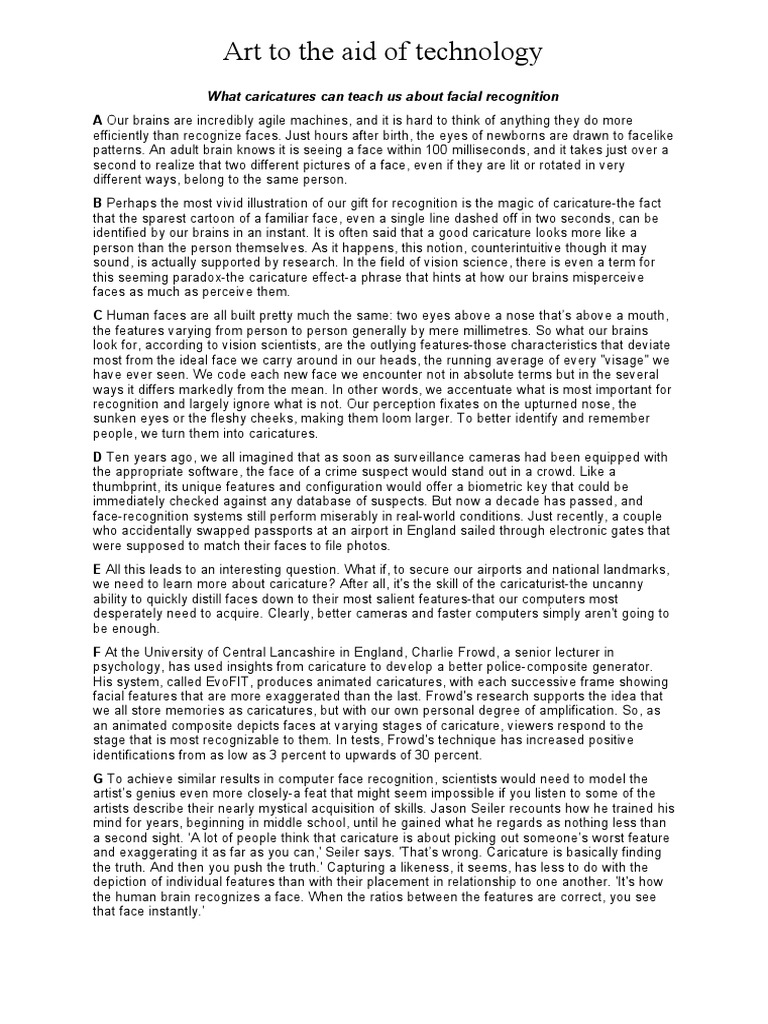 Art To The Aid of Technology - Reading Test 1 | PDF | Face | Caricature