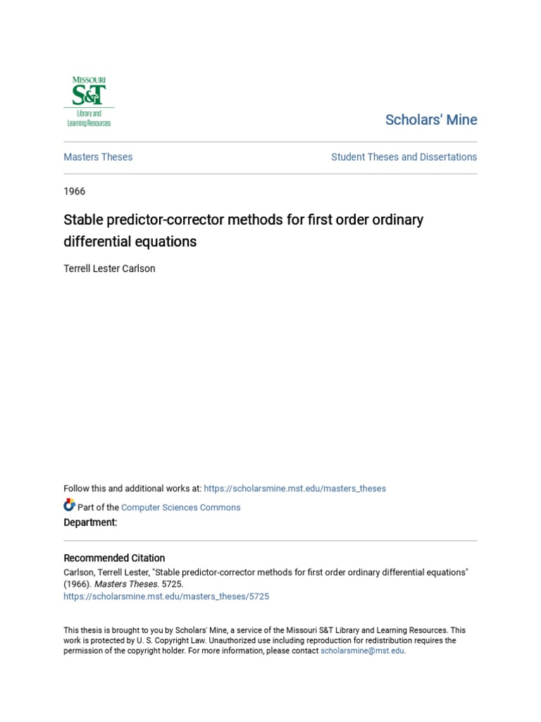 Stable Predictor-Corrector Methods For First Order Ordinary Diffe | PDF ...