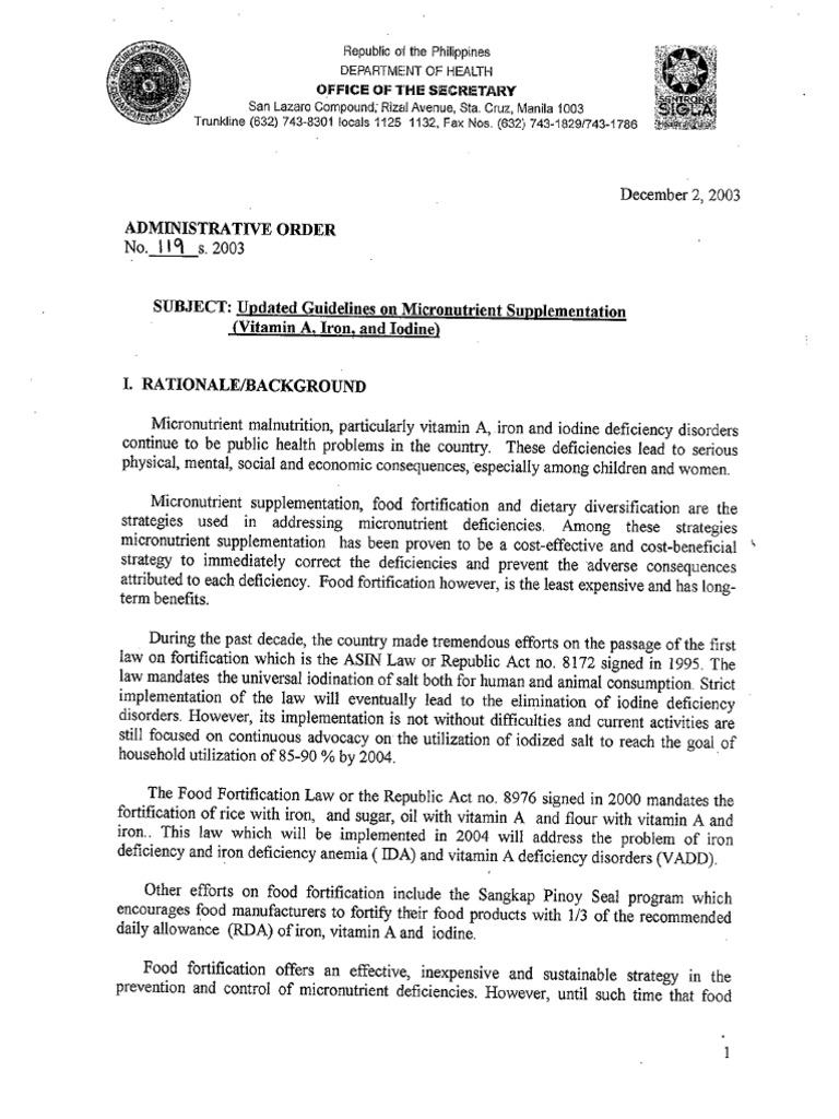 Administrative Order No. 119 S. 2003 | PDF
