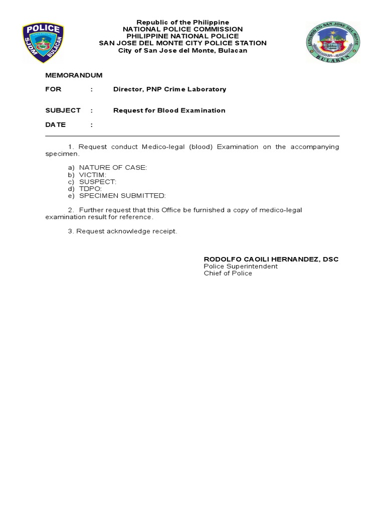 Request For Blood Examination | PDF