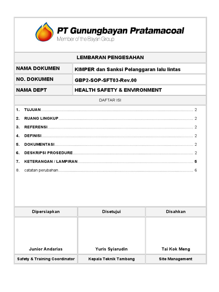 GBP2-SOP-SFT03-Rev.00 - KIMPER Dan Pelanggaran Lalu Lintas | PDF