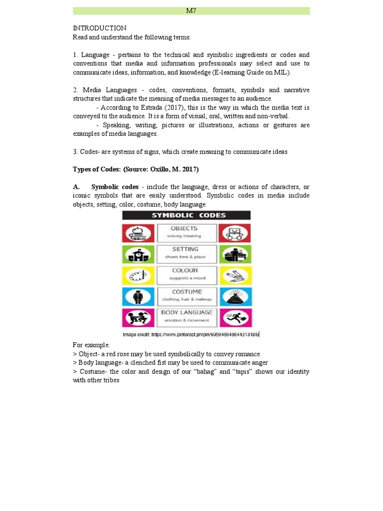 Types of Codes: (Source: Oxillo, M. 2017) A. Symbolic Codes - Include ...