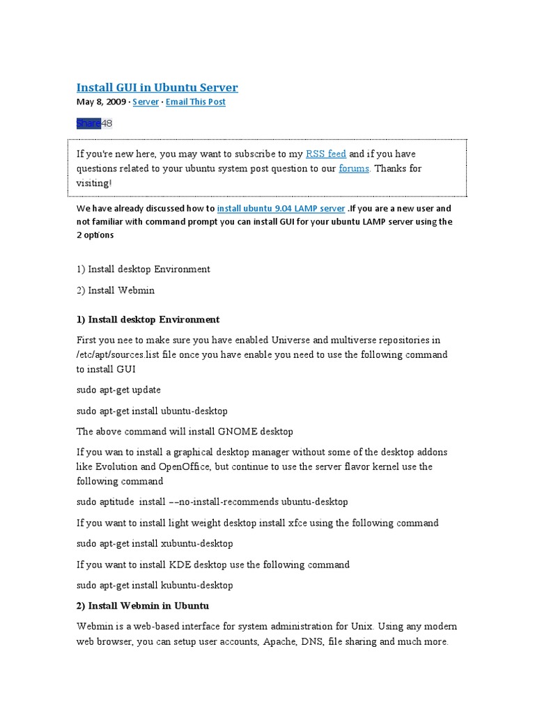 Install Gui In Ubuntu Server Pdf Unix Variants Desktop Environment