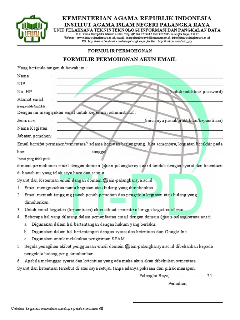 Formulir Permohonan Email Jurnal-Kegiatan | PDF