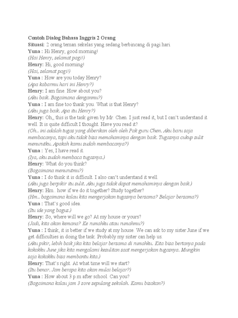 Contoh Dialog Bahasa Inggris 2 Orang | PDF