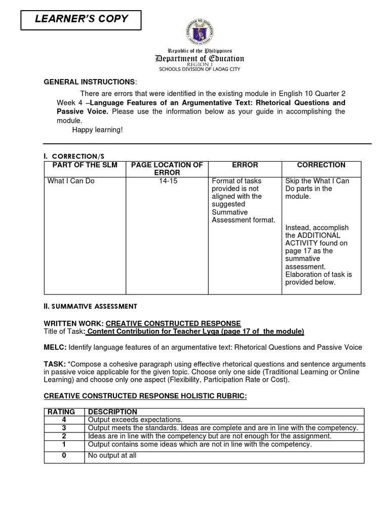 English Q2 Week 4 | PDF | Learning | Pedagogy
