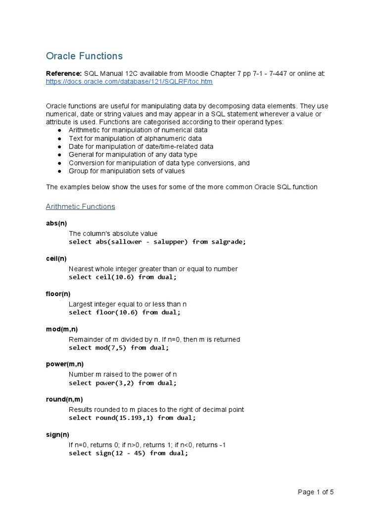 Oracle SQL Functions | Descargar gratis PDF | Square Root | Arithmetic