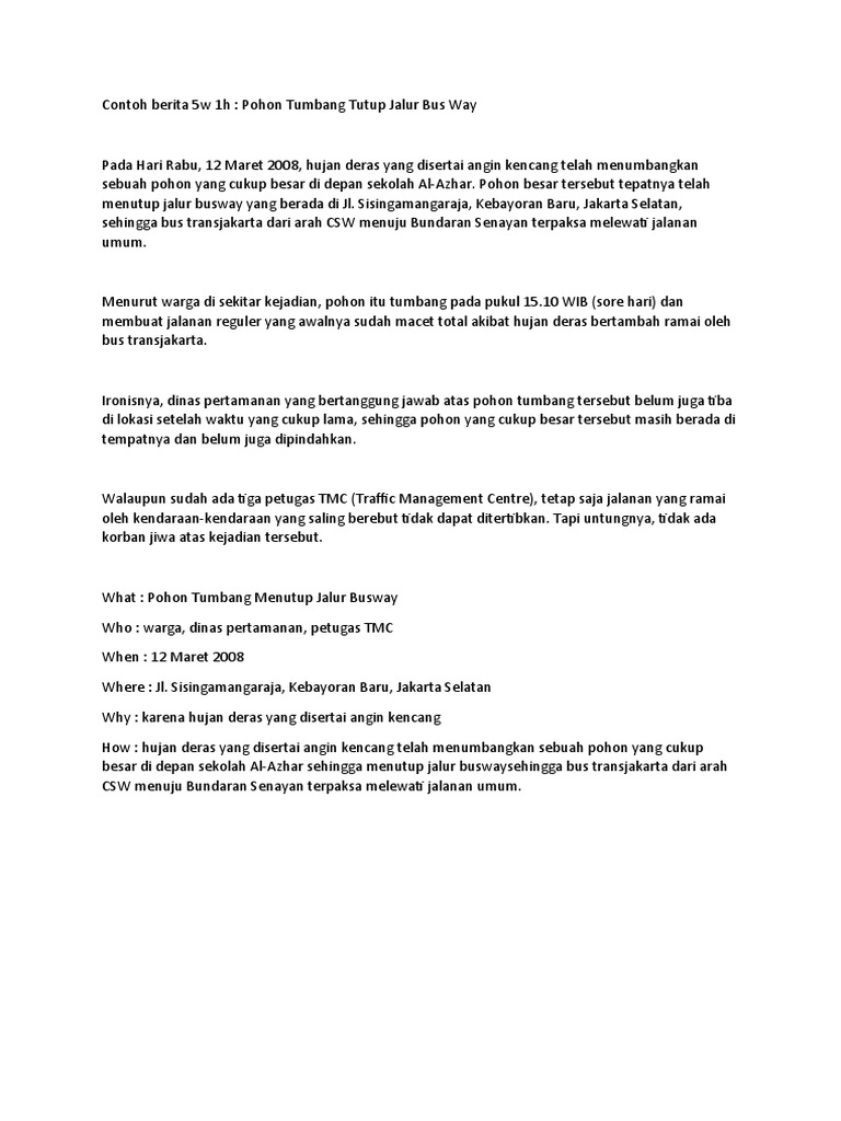 Contoh Berita 5w 1h | PDF