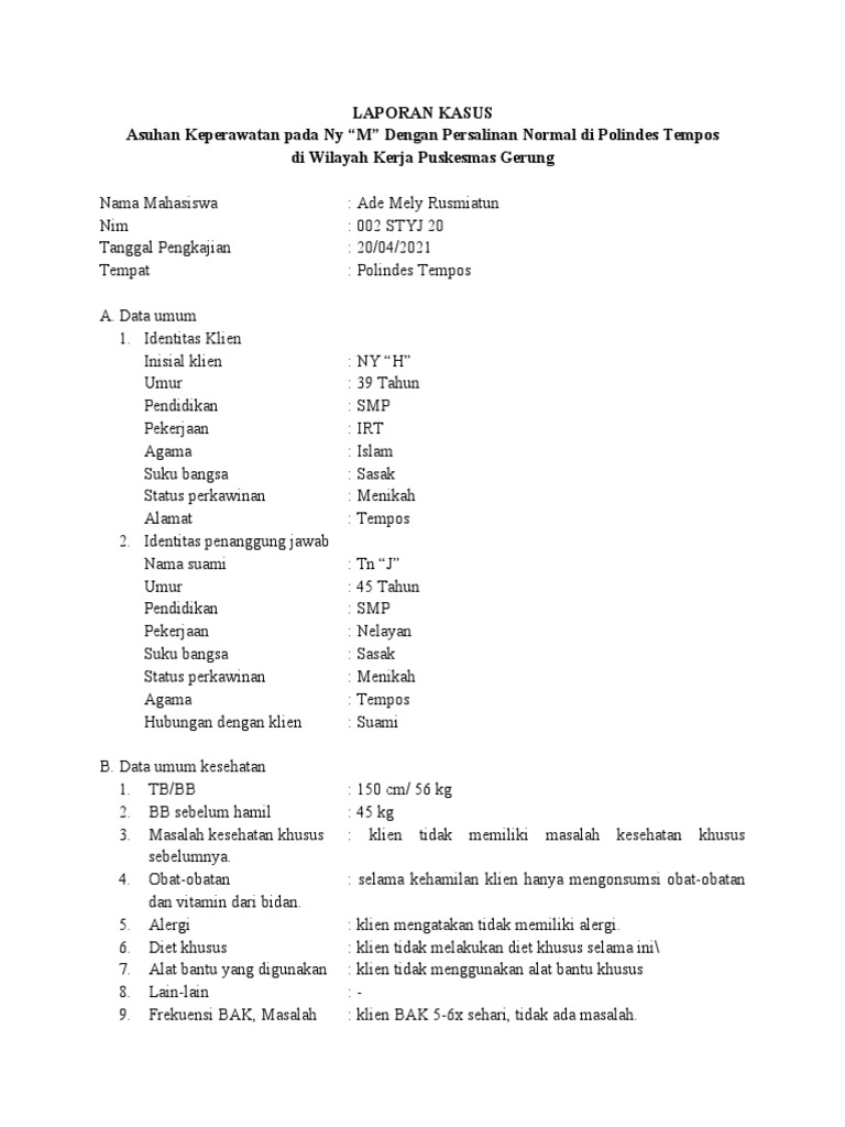 Laporan Kasus Persalinan Normal | PDF