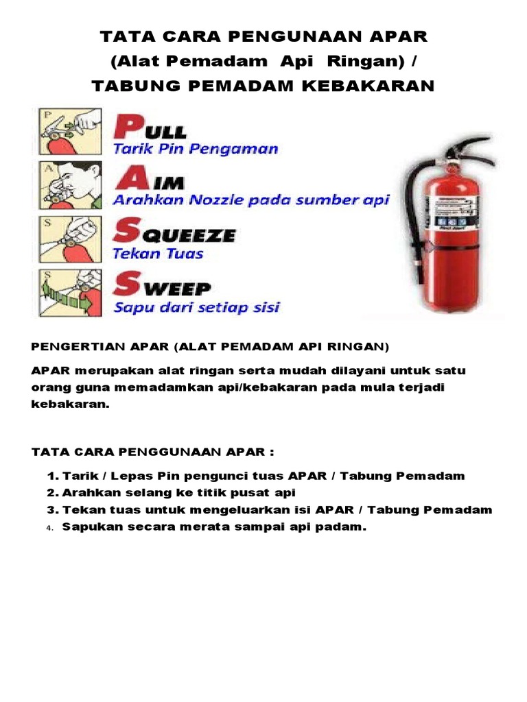Cara Pakai APAR Tabung Pemadam Api Ringan | PDF