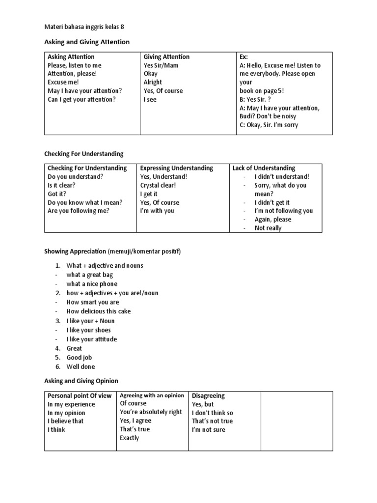 English Lesson Material for Grade 8 | PDF