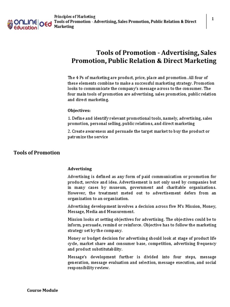 Marketing Promotion Tools Overview | PDF | Promotion (Marketing ...