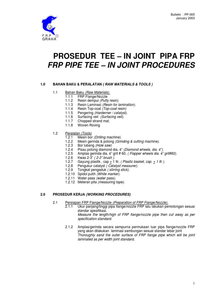 Bulletin - PP-005 - FRP Pipe Tee-In Joint Procedure | PDF | Fibre ...