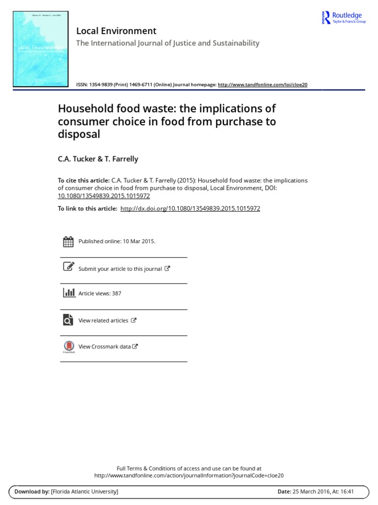 Household Food Waste The Implications of | PDF | Foods | Waste