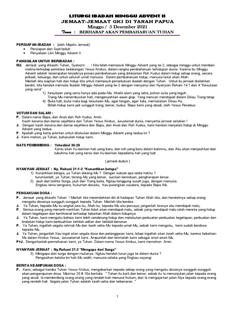 Liturgi Ibadah Minggu Advent Ii | PDF