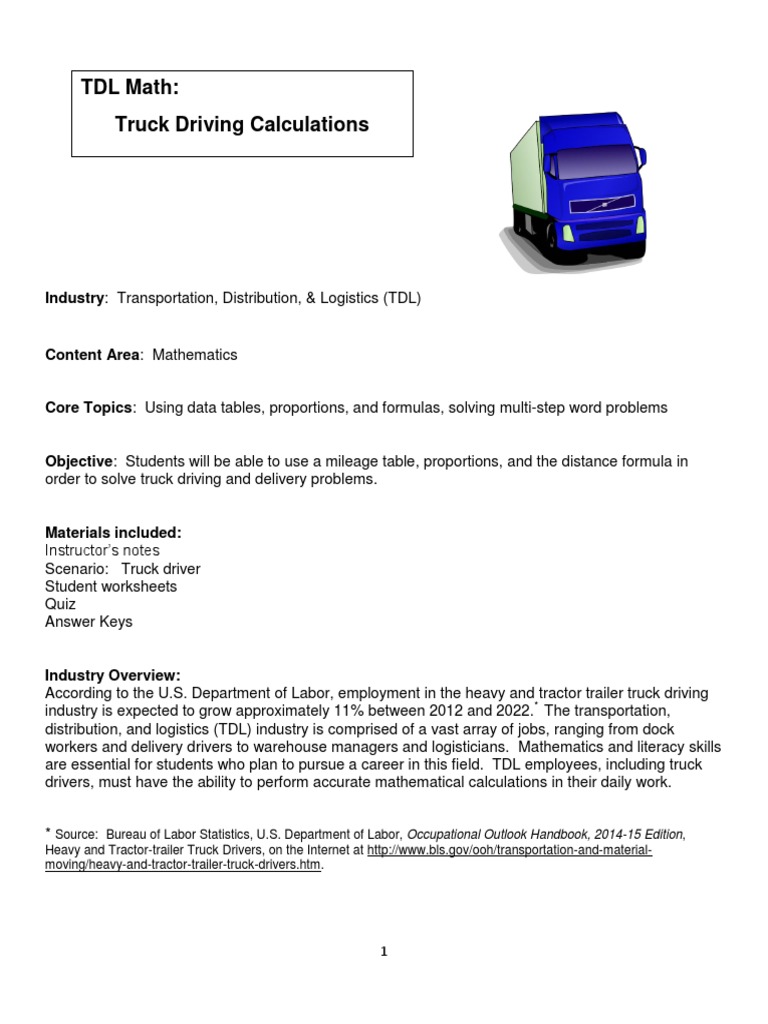 Truck Driving Math Calculations Guide | PDF | Truck Driver | Mathematics