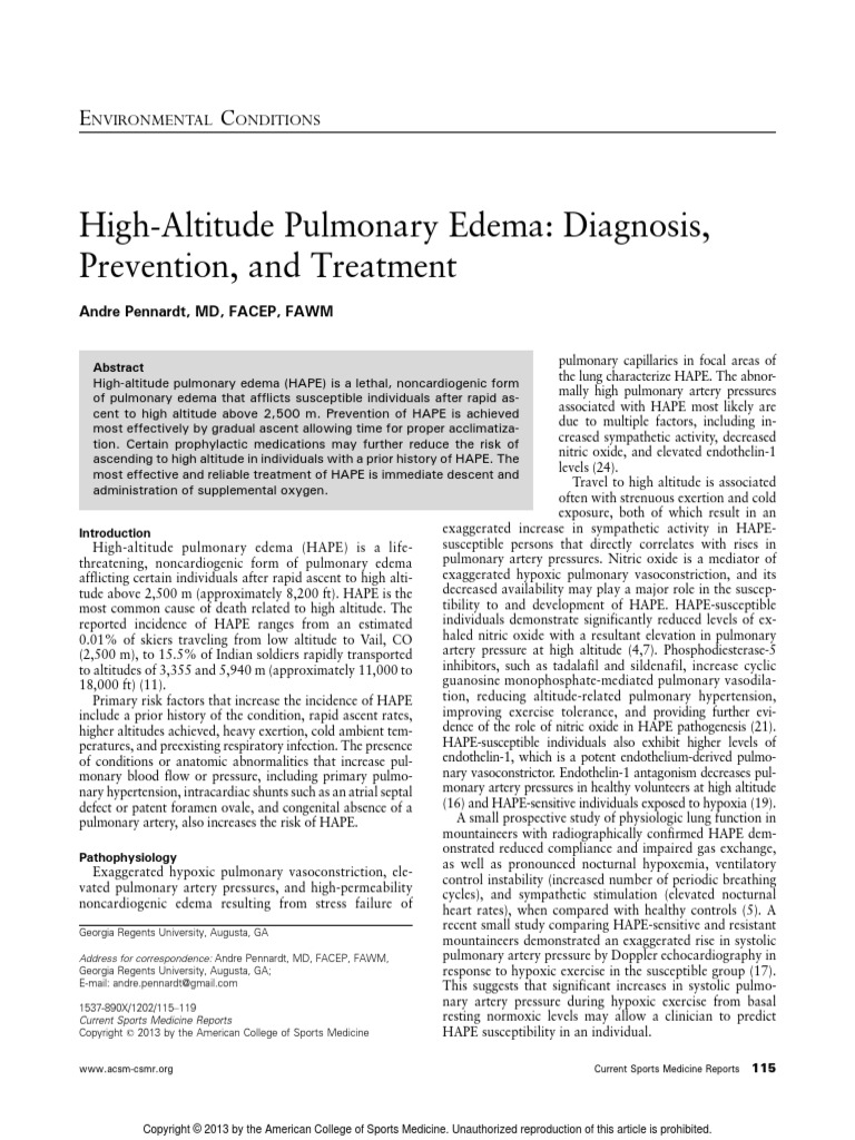 High Altitude Pulmonary Edema | PDF | Diseases And Disorders | Medical ...