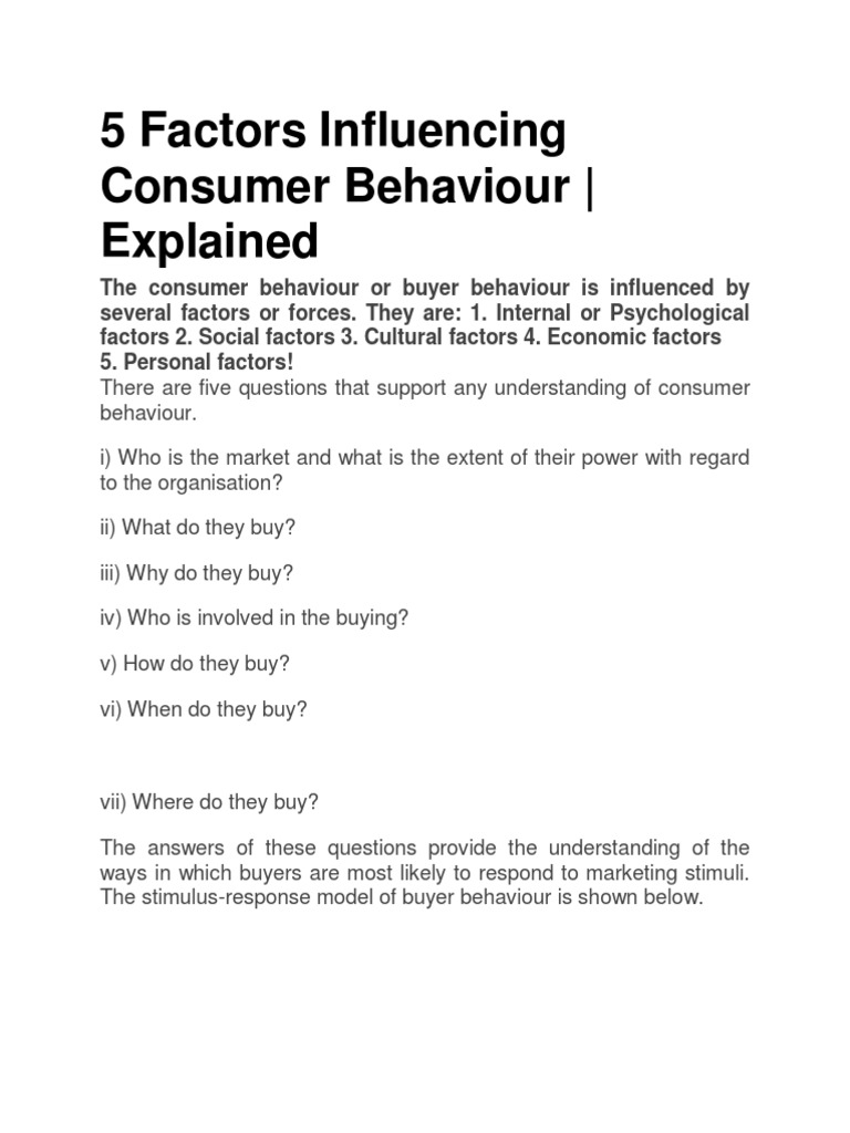 Factors Influencing Consumer Behaviour | PDF | Consumer Behaviour ...
