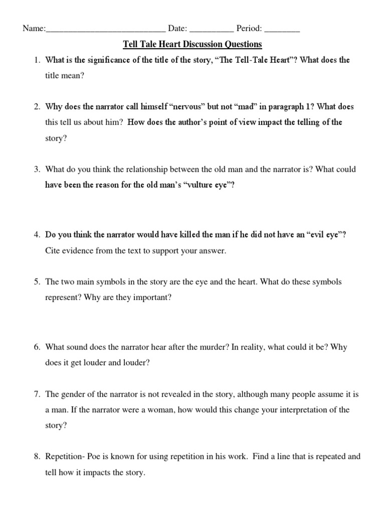 Tell Tale Heart Discussion Questions | PDF | Philosophy | Self-Improvement