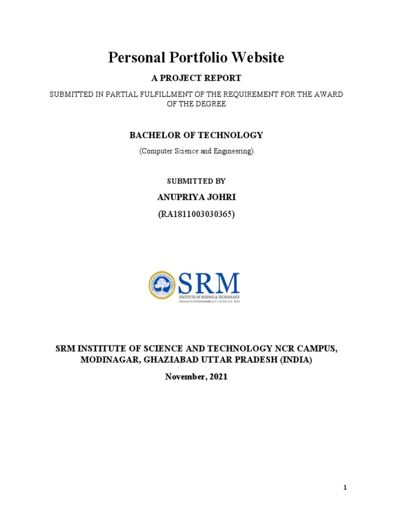 Personal Portfolio Website Project Report 365 Anupriya Johri | PDF ...