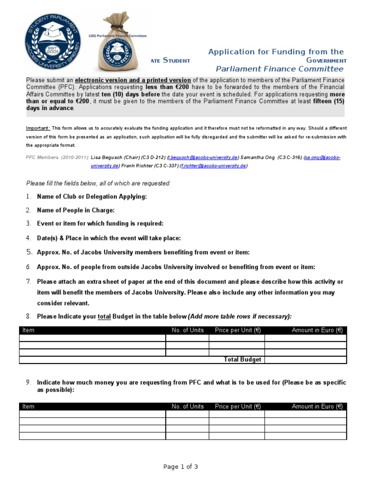 Funding Application PFC 2010-2011 | PDF | Government | Business