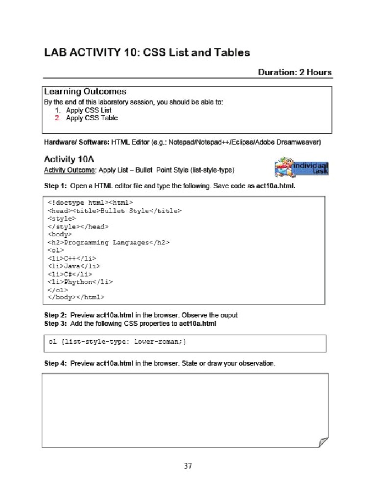 Lab Activity 10 CSS List and Tables | PDF