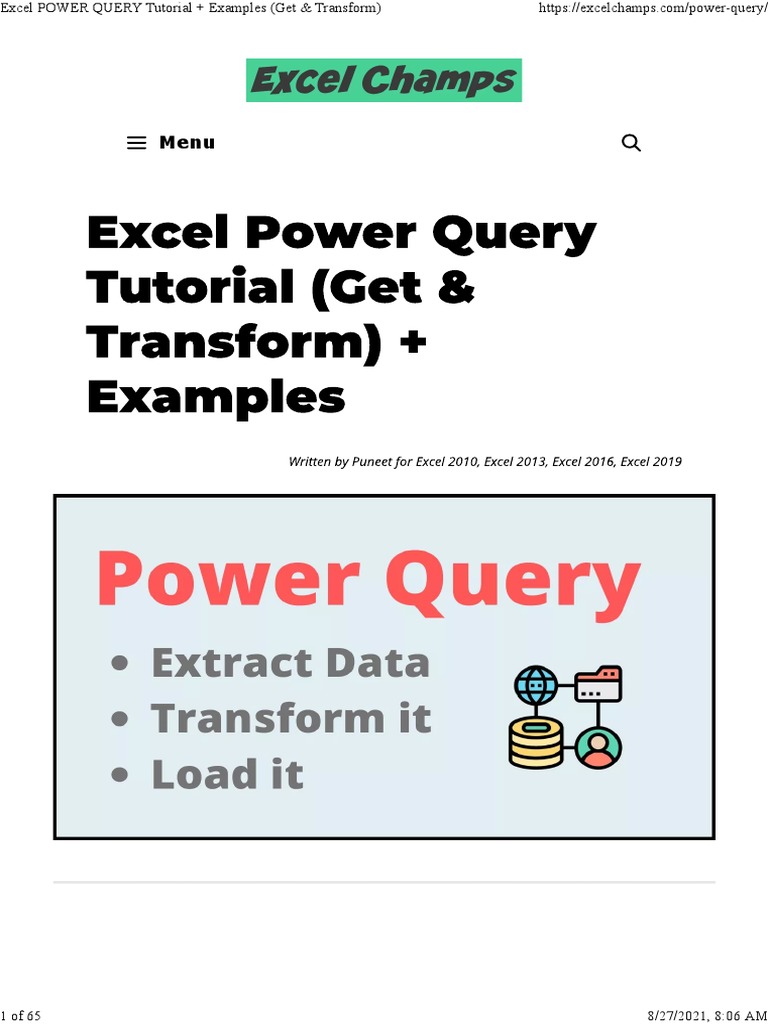 Excel Power Query Tutorial Get And Transform Examples Pdf Computing 2001