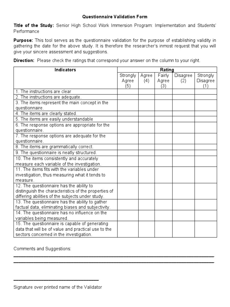 Questionnaire Validation Form | PDF
