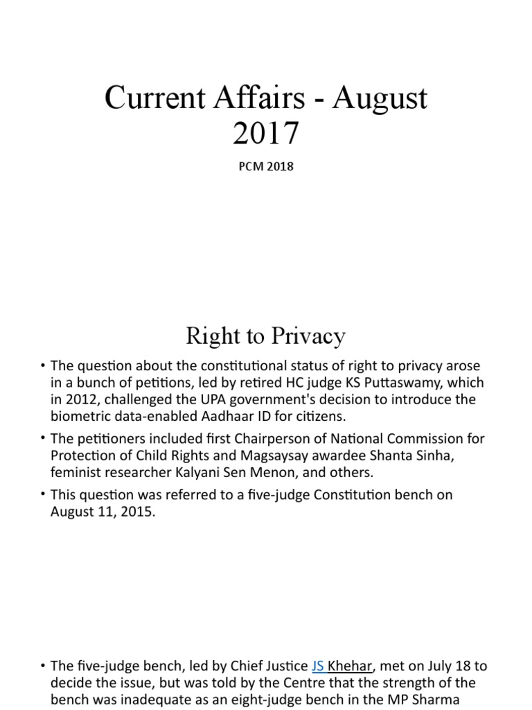 Current Affairs - August 2017-1 | PDF | Business | Finance & Money ...