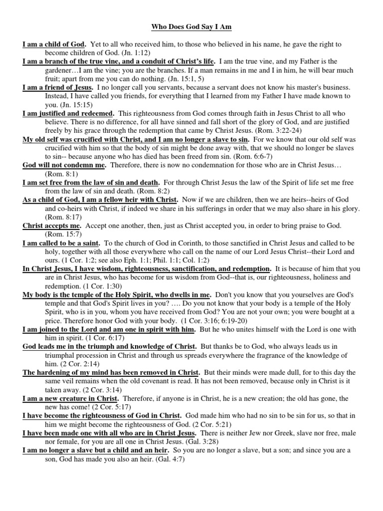 Who God Says I Am: Key Biblical Truths | PDF | Grace In Christianity ...
