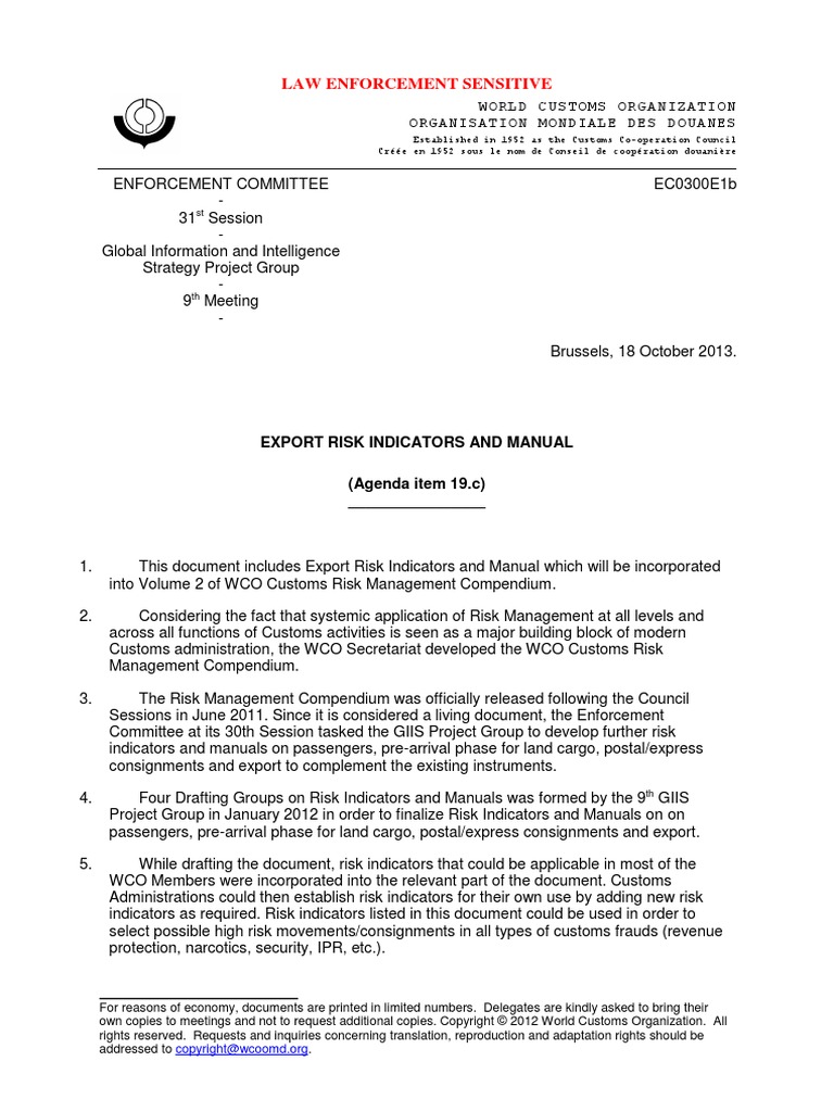 Law Enforcement Sensitive: Export Risk Indicators and Manual | PDF ...