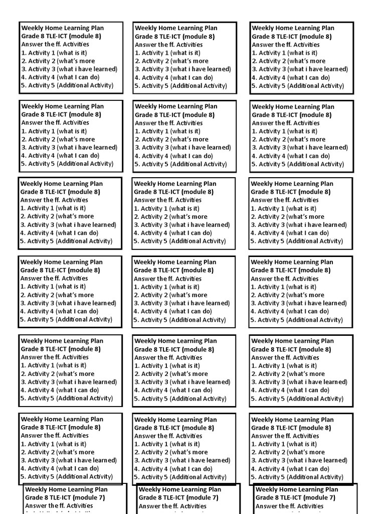 Small Paper For Weekly Home Learning Plan | PDF | Career & Growth