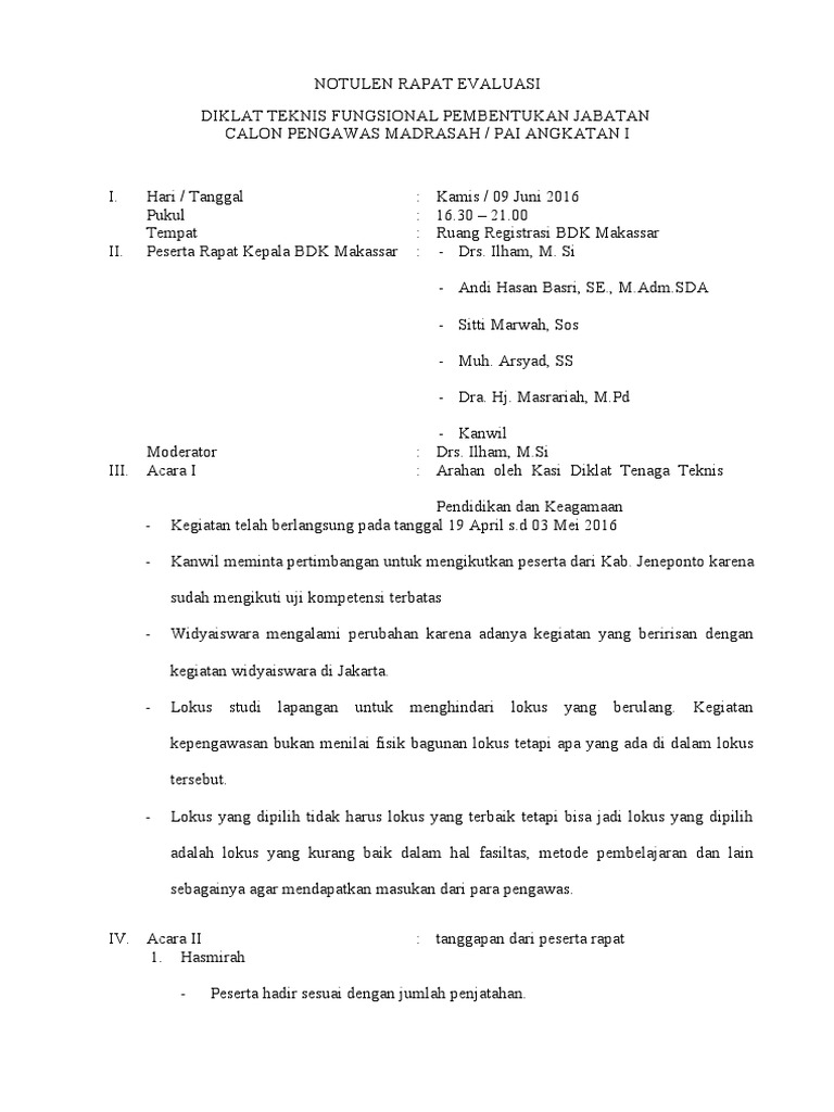 Notulen Rapat Evaluasi | PDF