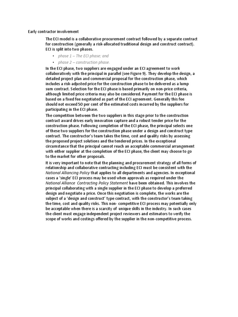 Early Contractor Involvement | PDF | Procurement | Market (Economics)