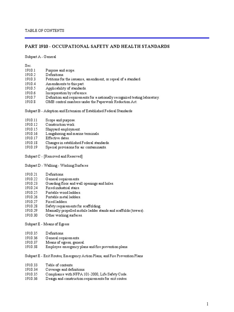 Part 1910 Occupational Safety And Health Standards Pdf